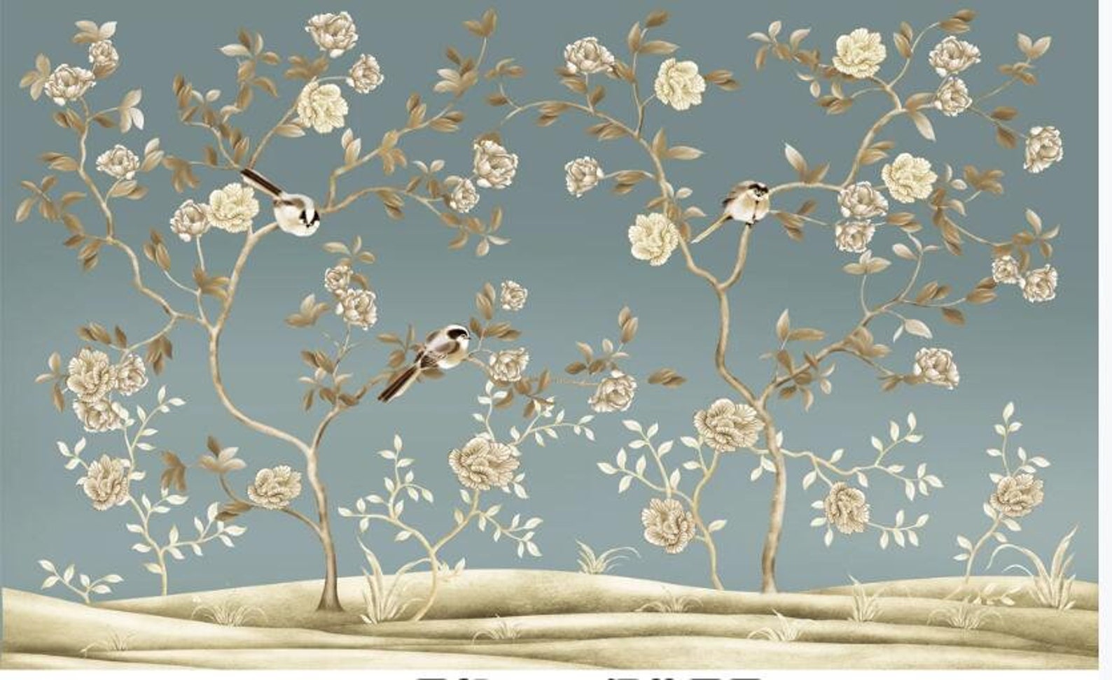 Chinoiserie Vine Flower Tree Wallpaper Handpainted Vivid - Etsy