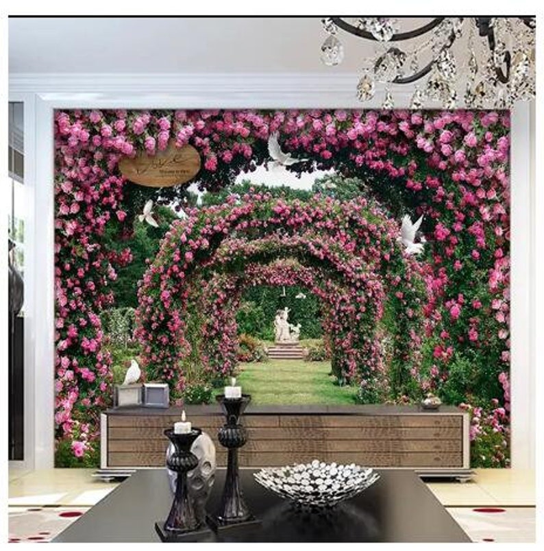 Custom Photo Wallpaper Flower 3D Rose Wreath Mural Living Room - Etsy