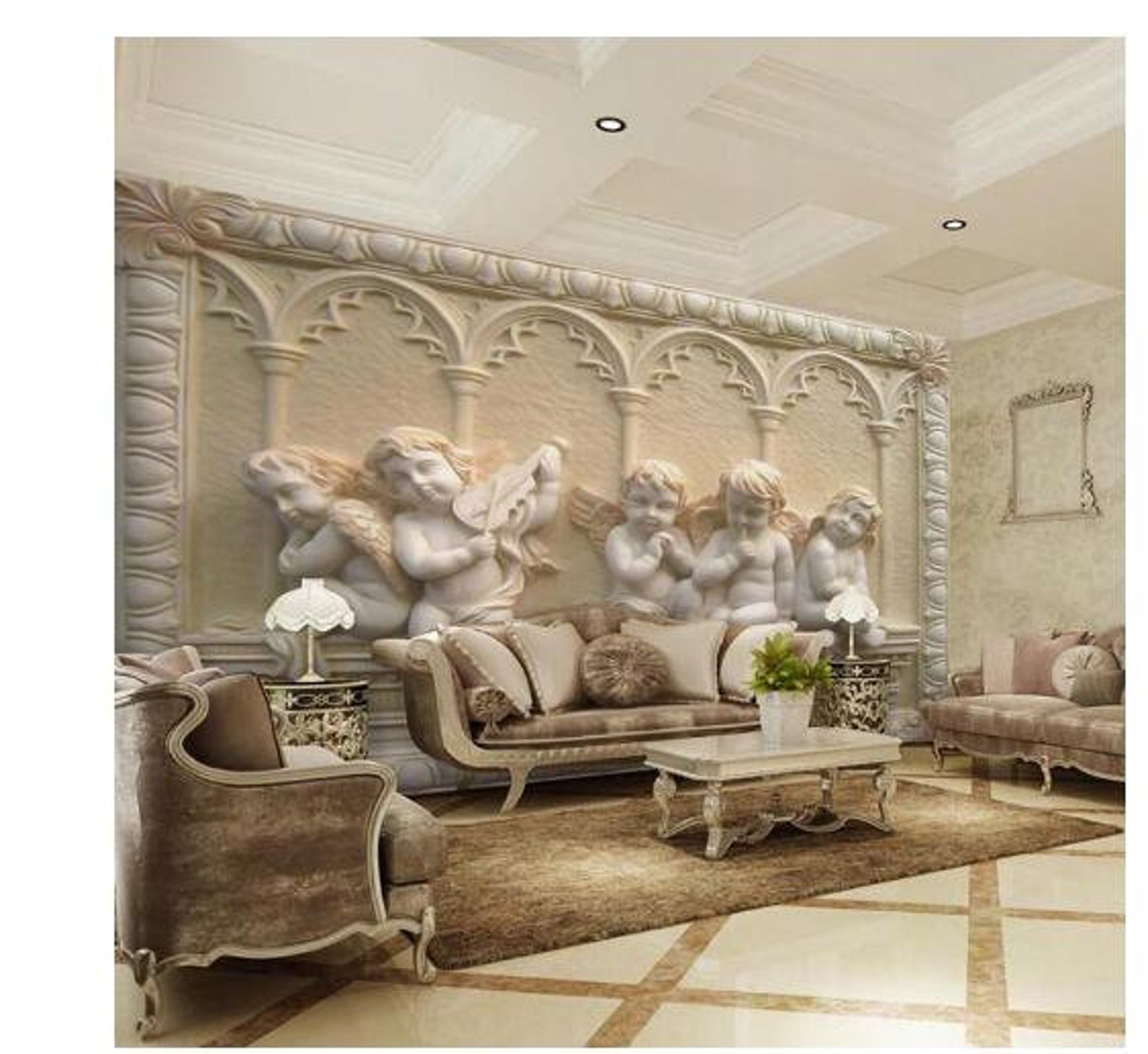 3D Angel Relief Wallpaper Mural: Custom Size Wall Decor - Etsy