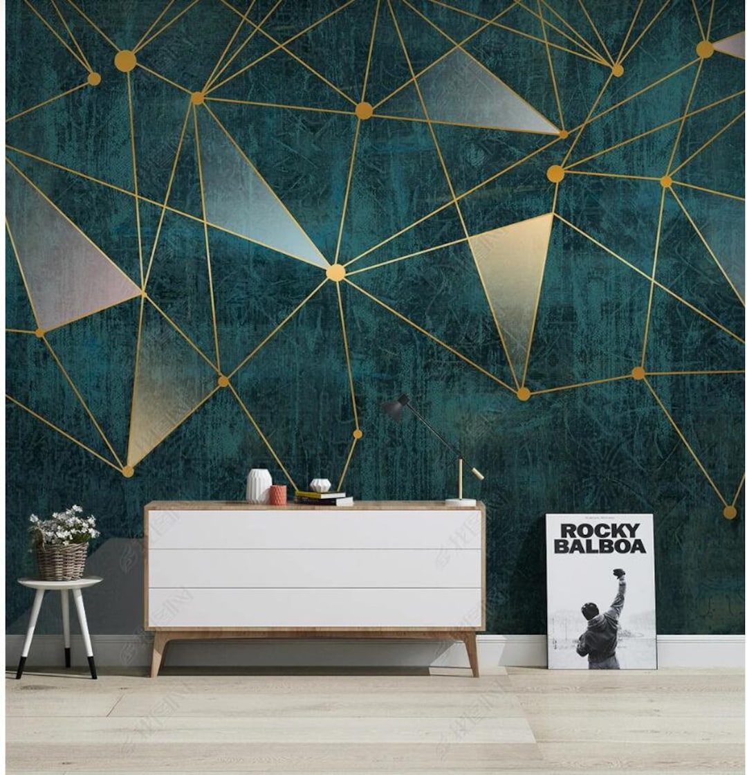 Dark Green Triangle Geomety Wallpaper Wall Mural Home Decor for Living ...