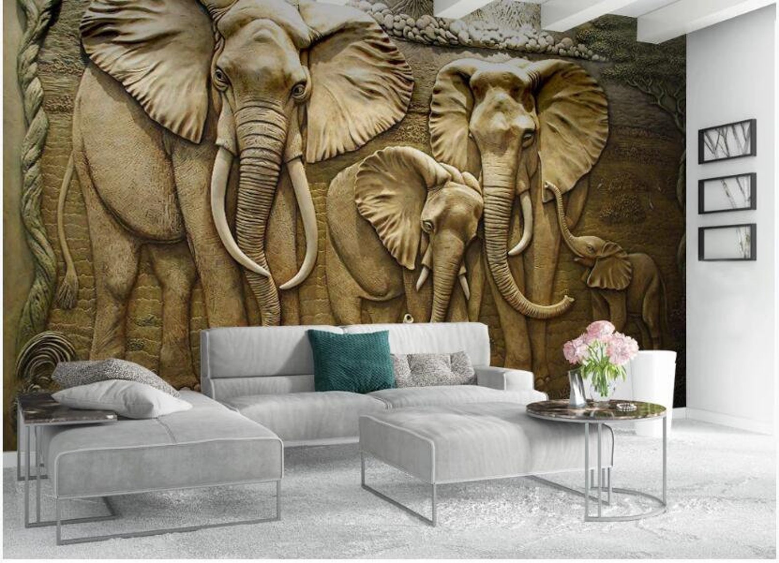 Custom 3D Wall Murals Wallpaper 3D Stereo Embossed Elephant - Etsy