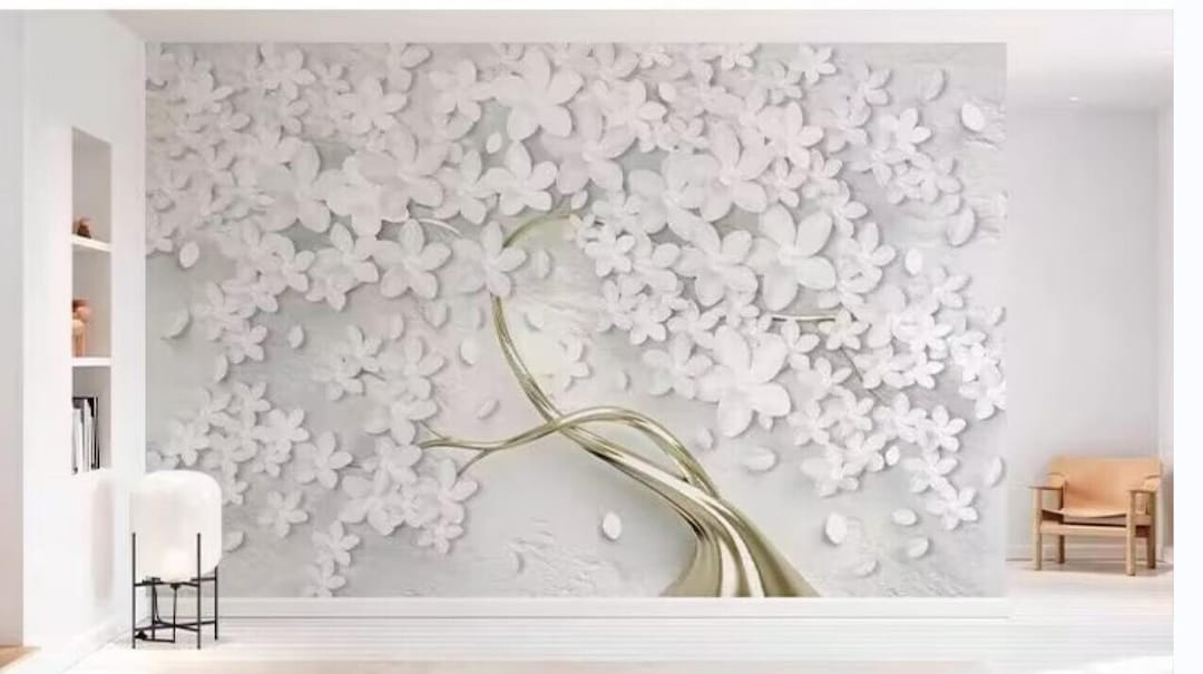 3D White Flower Tree Huge Tree Wallpaper Wall Mural for Living Room ...