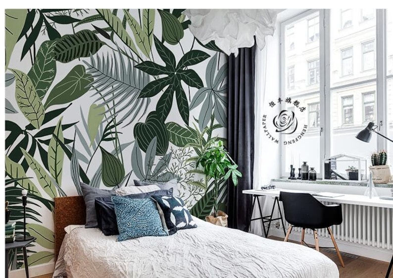 Tropical Rain Forest Plants and Leaves Wall Mural Green | Etsy