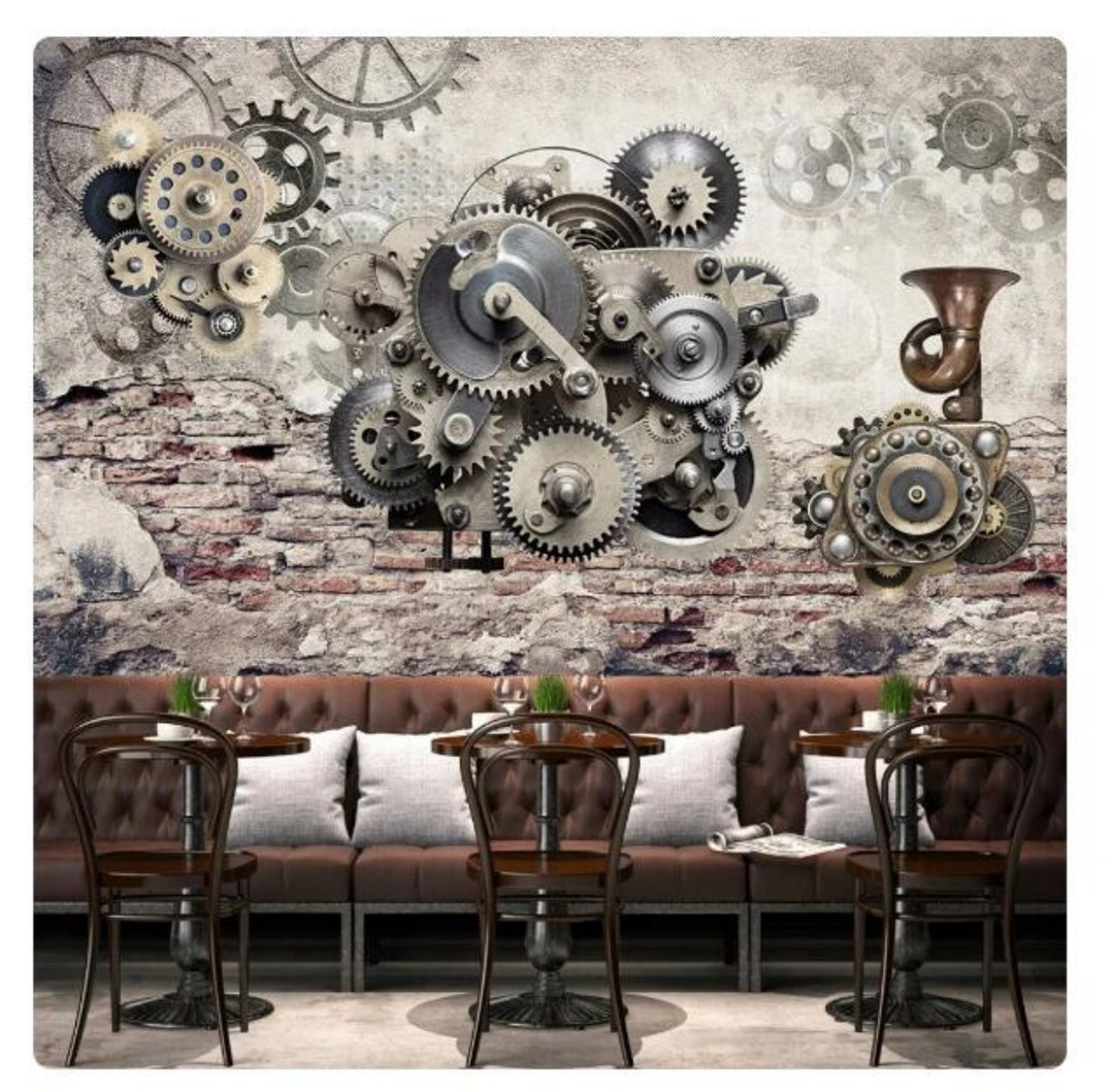3D Retro Nostalgia Mechanical Gears Bar KTV Cafe Living Room Wallpaper ...
