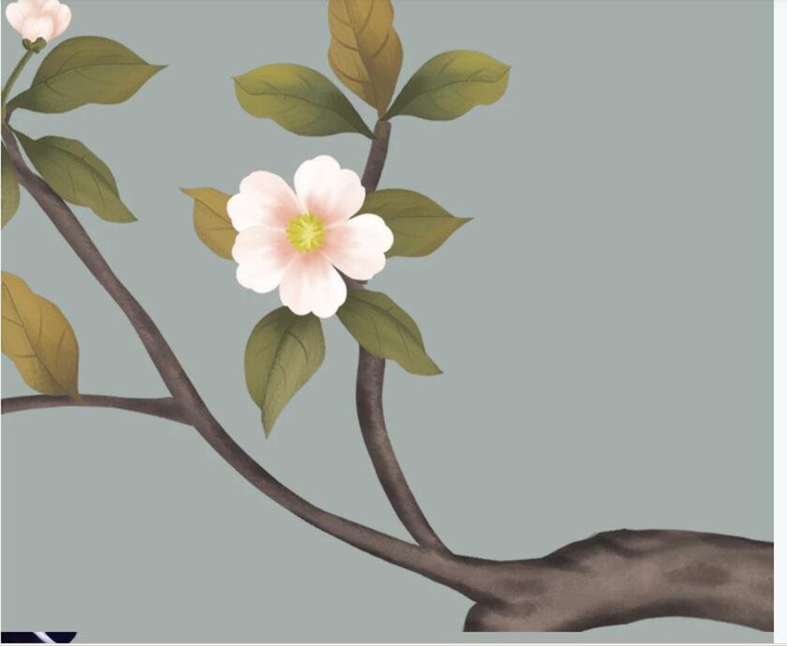 Chinoiserie Hanging Plum Tree Wallpaper Flying Birds Home - Etsy
