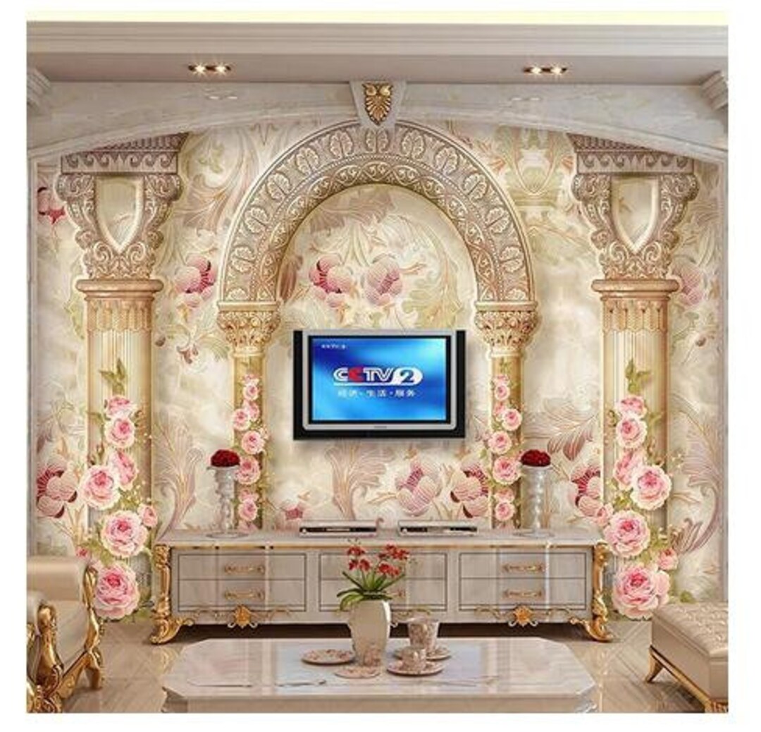 European Luxurious Flower Roman Column Mural for Living Room Sofa ...