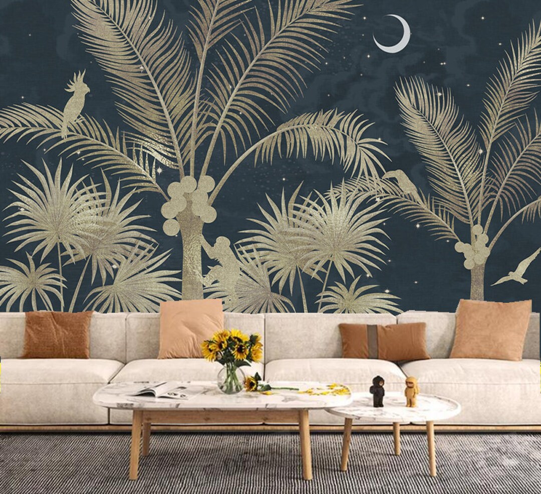 Cartoon Coconut Tree at Night With Monkey Nursery Kids' Babies ...