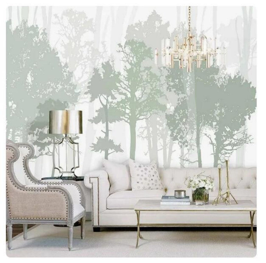Abstract Forest Mint Green Tree Forest Wallpaper Wall Mural Home Decor ...
