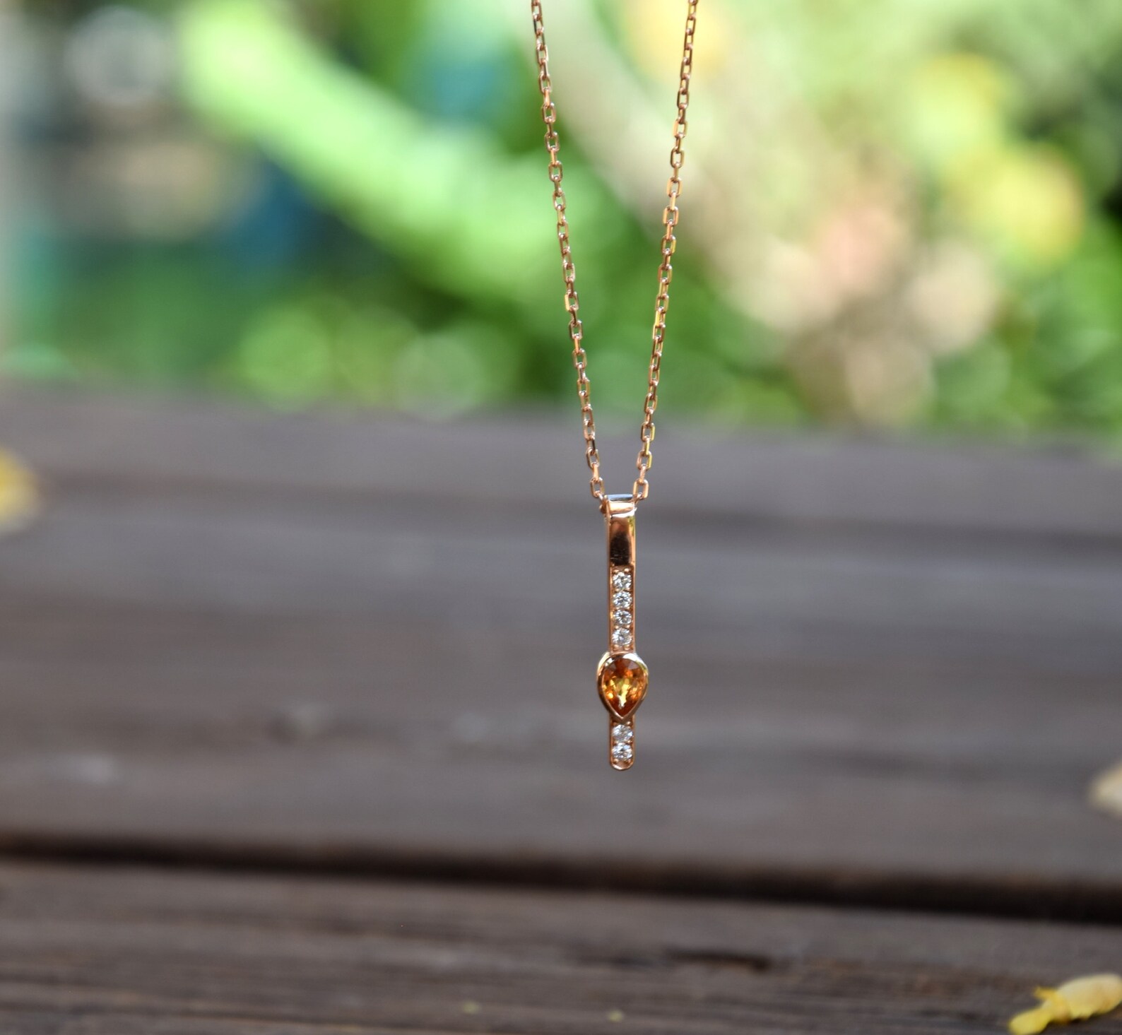 Diamond Gold Bar Necklace Necklace for Women 18K Solid Rose - Etsy