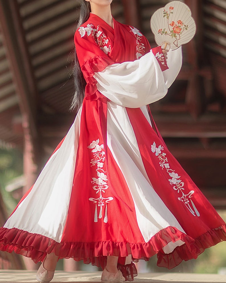 Hanfu V neck half sleeve embroidery cotton linen hanfu china | Etsy