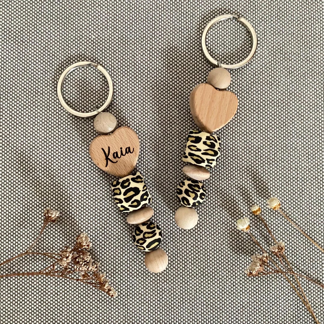 Leo Keychain With Name and Heart, Personalized Bag Charm, Backpack ...