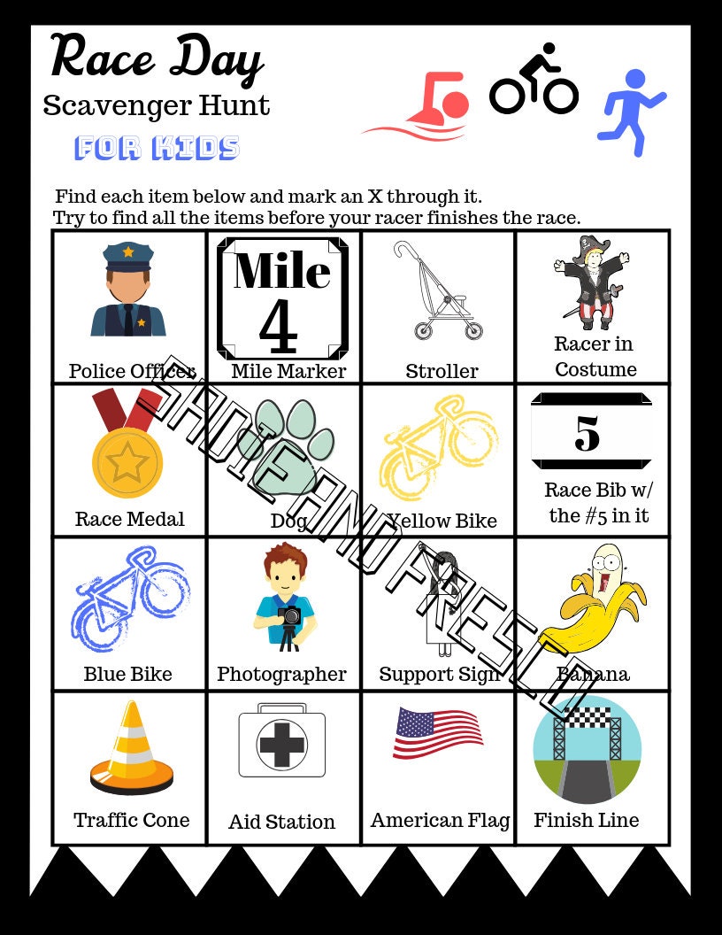 Printable Race Day Scavenger Hunt for the Kids, INSTANT DOWNLOAD ...