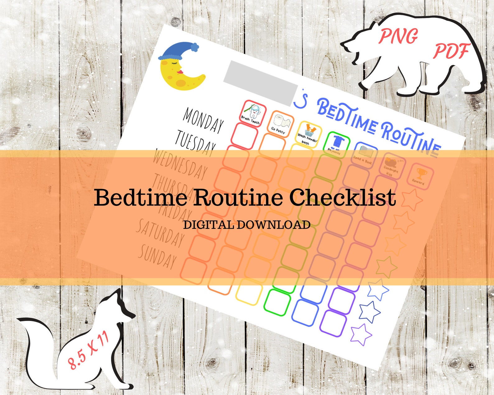 Bedtime Routine Checklist for Toddlers Digital Download - Etsy