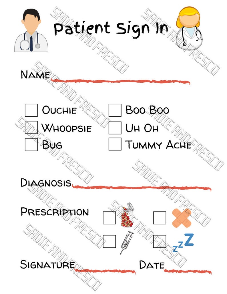 INSTANT Download Pretend Play Patient Sign In, Doctor Play, Dress up ...