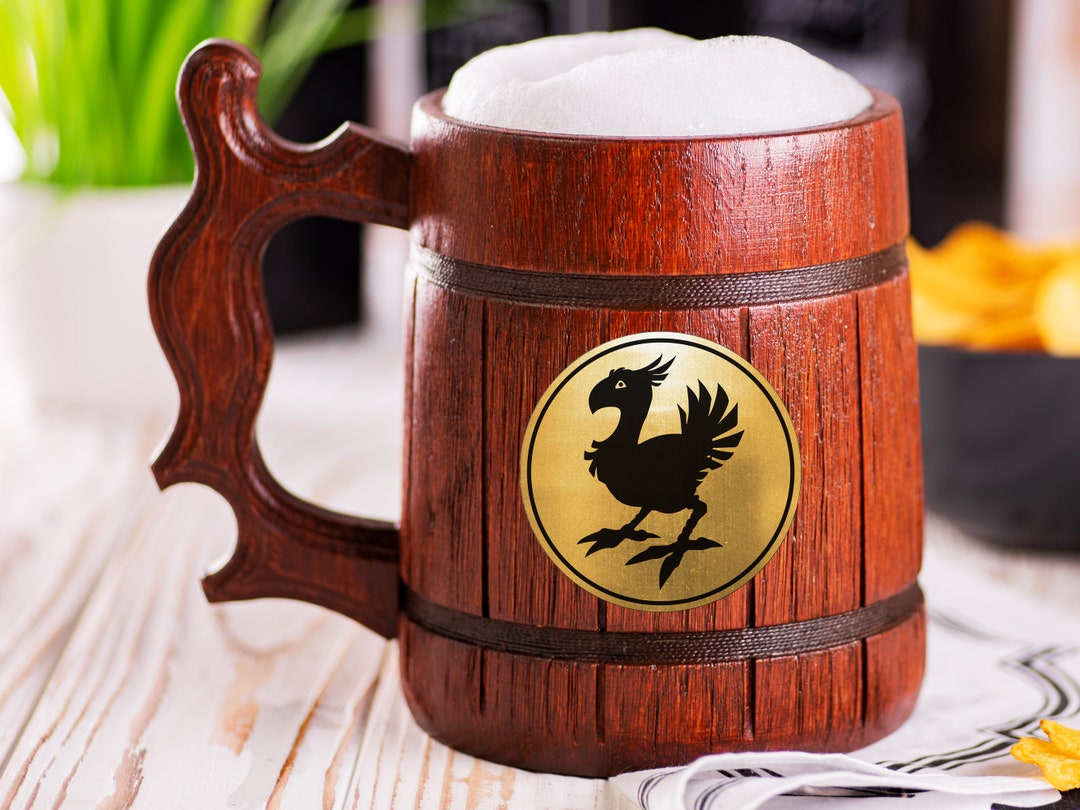 Final Fantasy Wooden Beer Mug, Chocobo Beer Stein, Personalized Tankard ...