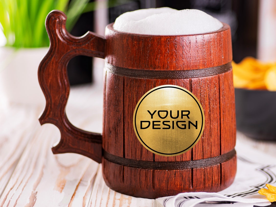Beer Stein With Personalized Engraving | 22oz, Natural Oak, Two Colors ...