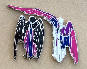 Rainbow Pair of Angels Enamel Pins - Etsy
