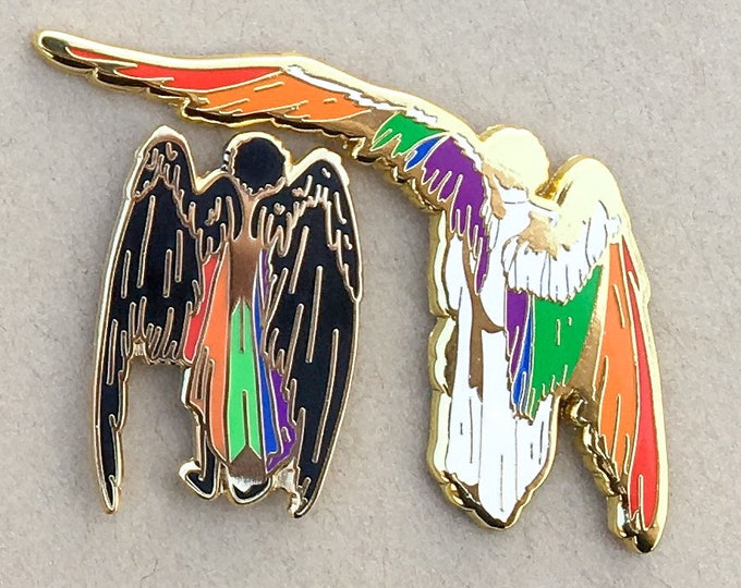 Rainbow Pair of Angels Enamel Pins - Etsy