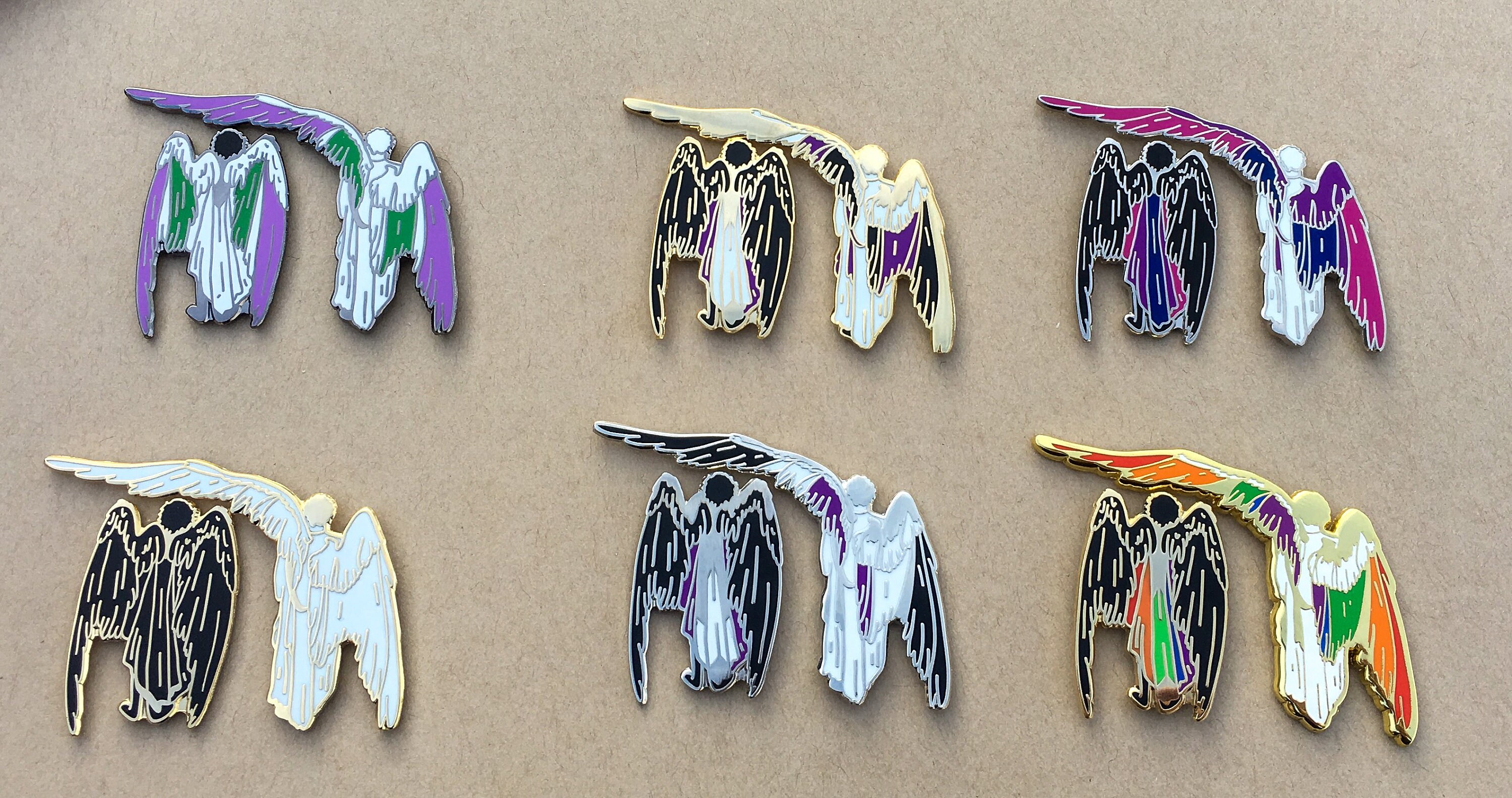 Rainbow Pair of Angels Enamel Pins | Etsy