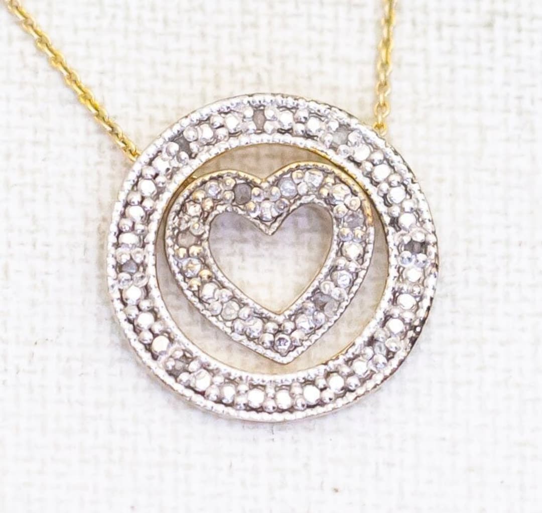 Vintage Sterling Silver Lady Heart Diamond Circle Necklace 18 Inch ...