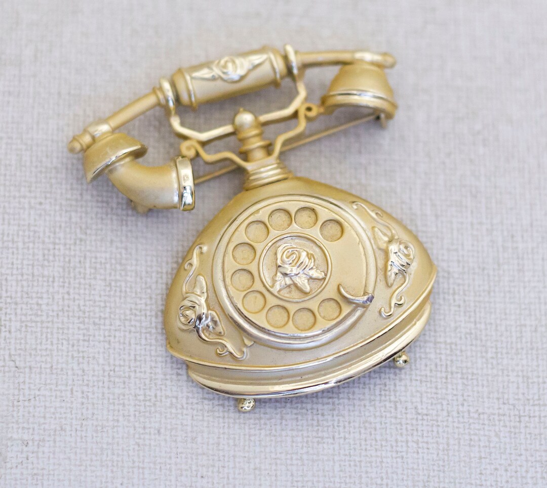Vintage Gold Tone Rotary Telephone Stylish Brooch - L1 - Etsy
