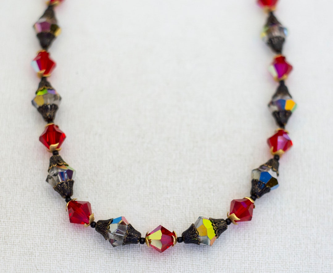 22 Inch, Vintage Multicolor Faux Gem Beads Elegant Beaded Necklace - J1 ...