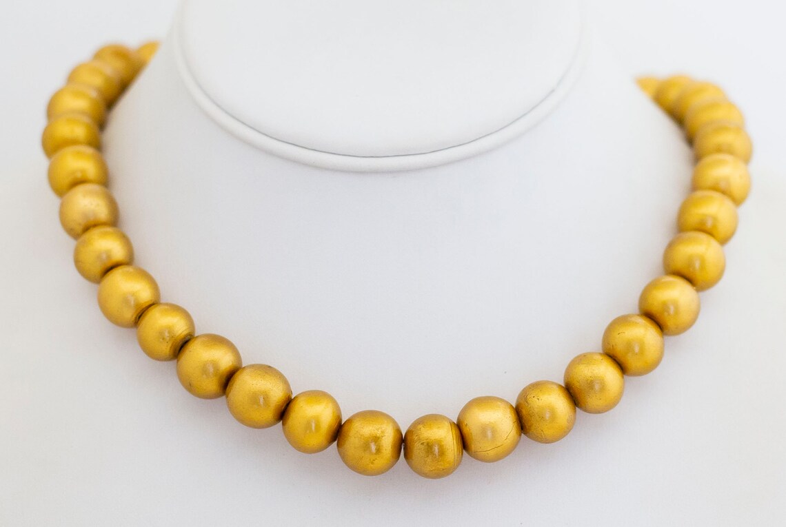 Vintage Gold Tone Spherical Beads Stylish Beaded Necklace 22 Inch - A21 ...