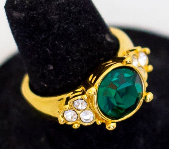 Size 6, Vintage Art Deco Green Faux Gem Colorless Rhi… - Gem