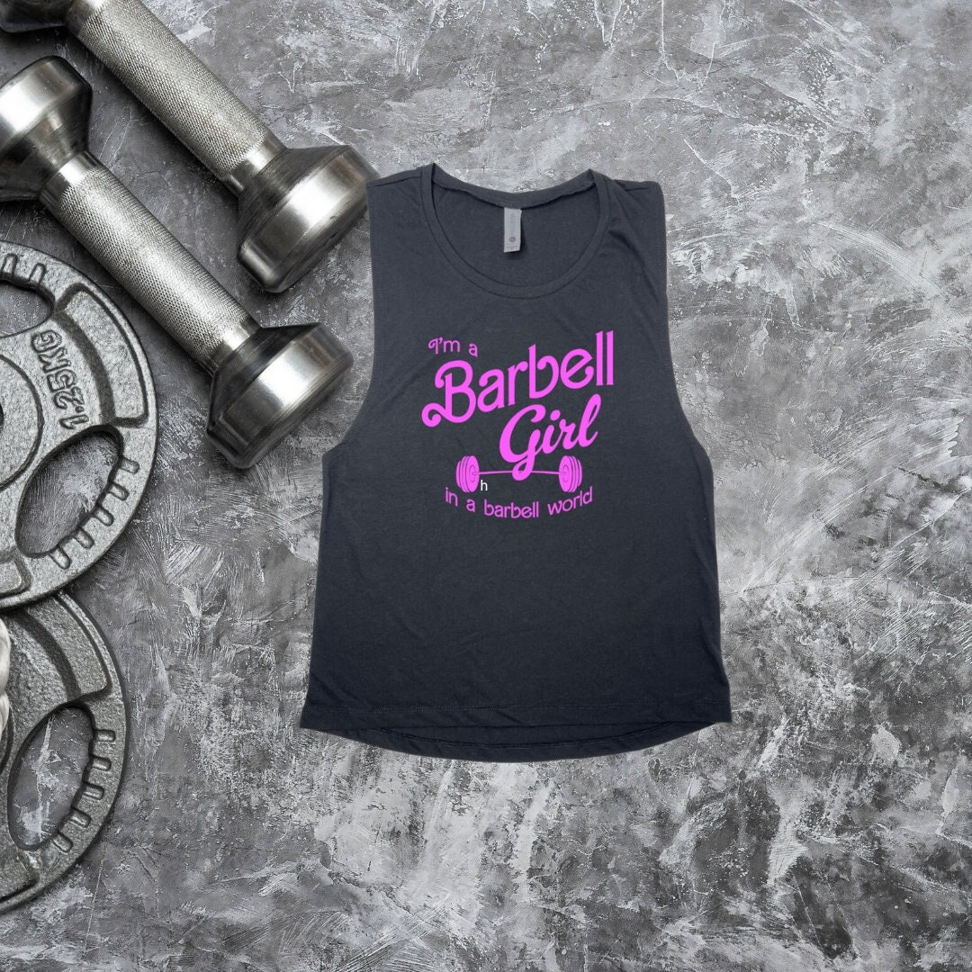 Barbell Girl Muscle Tank, Cute Work Out Top, Gym Barby Top, Sports ...