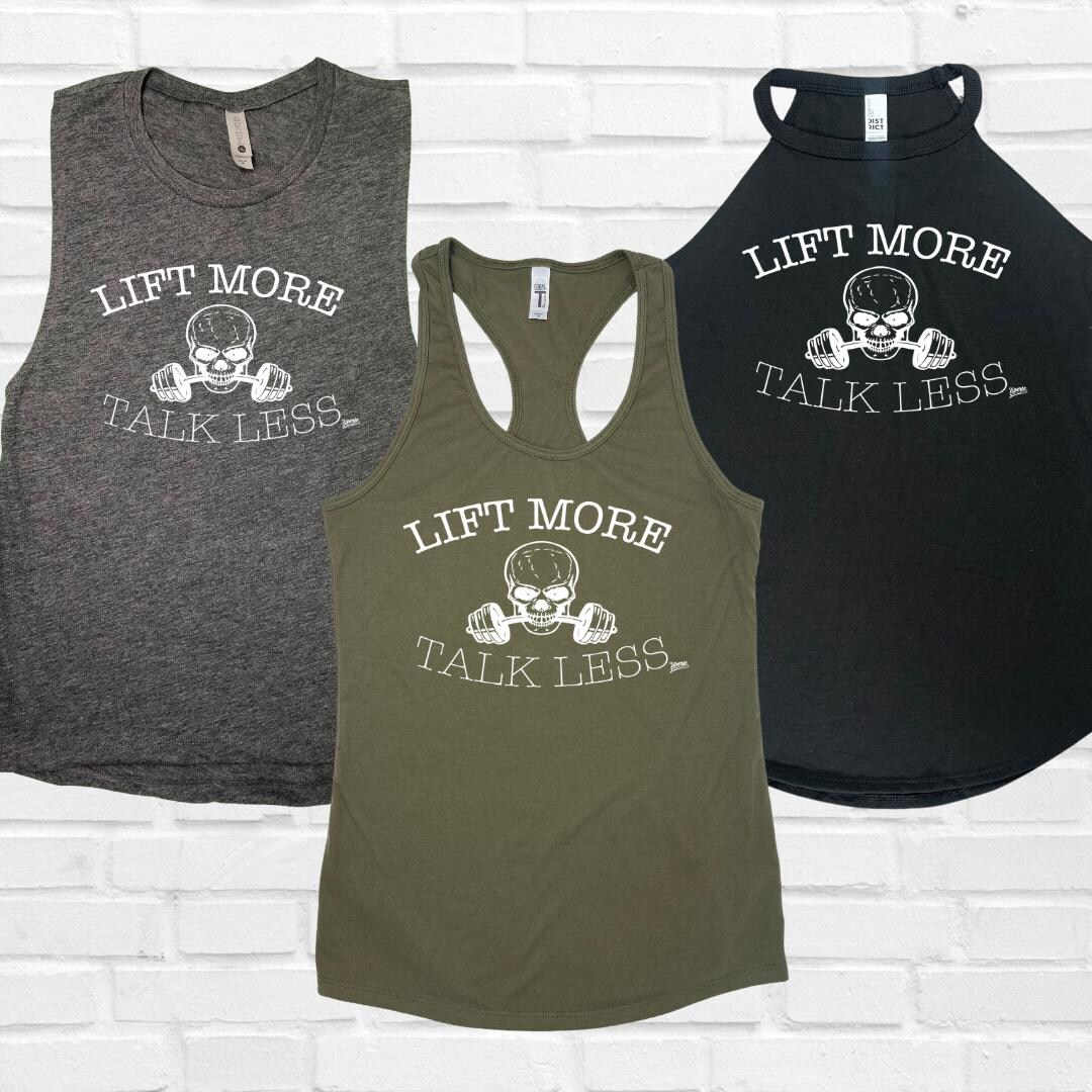 Lift More Talk Less Tank, Muscle Tank Top, Womens Activewear, Barbell ...