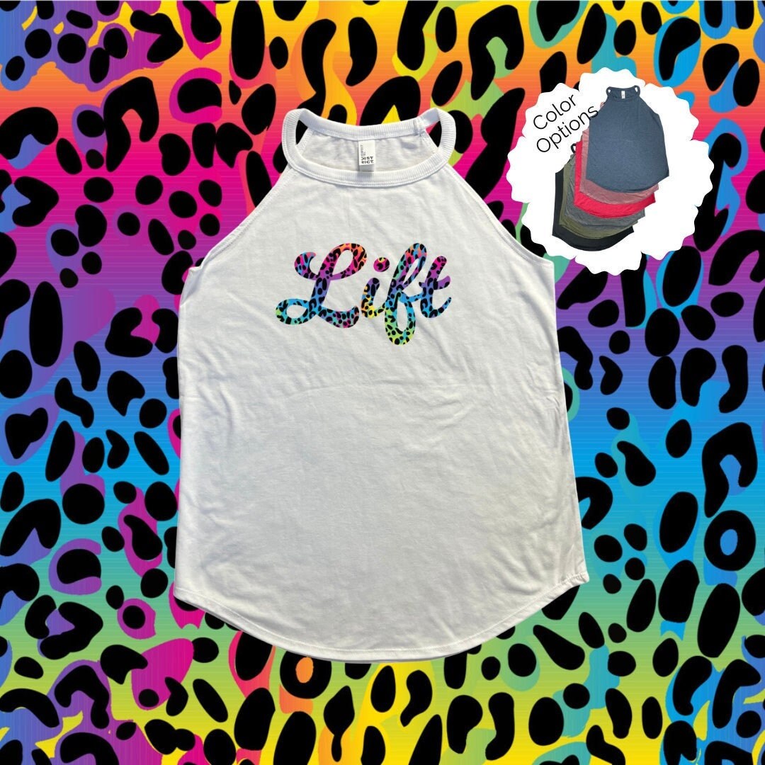 Lift Rainbow Leopard Rocker Tank, Crossfit Tank Top, High Neck Tank ...