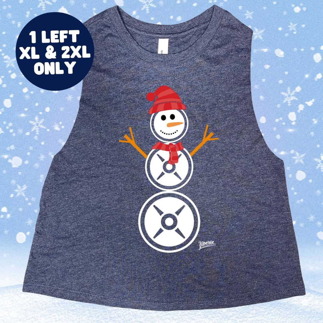 Snowman Crop Tank - Holiday Christmas Workout Tank - Heather Navy - XL ...