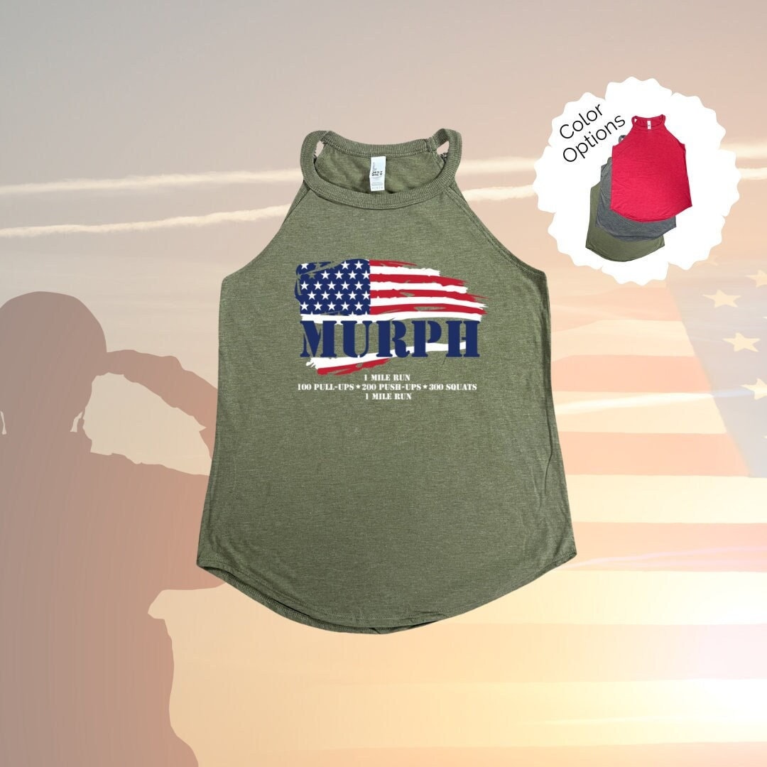 Murph Tank Top, Rocker Tank Top, USA Flag Tank Top, High Neck Tank ...
