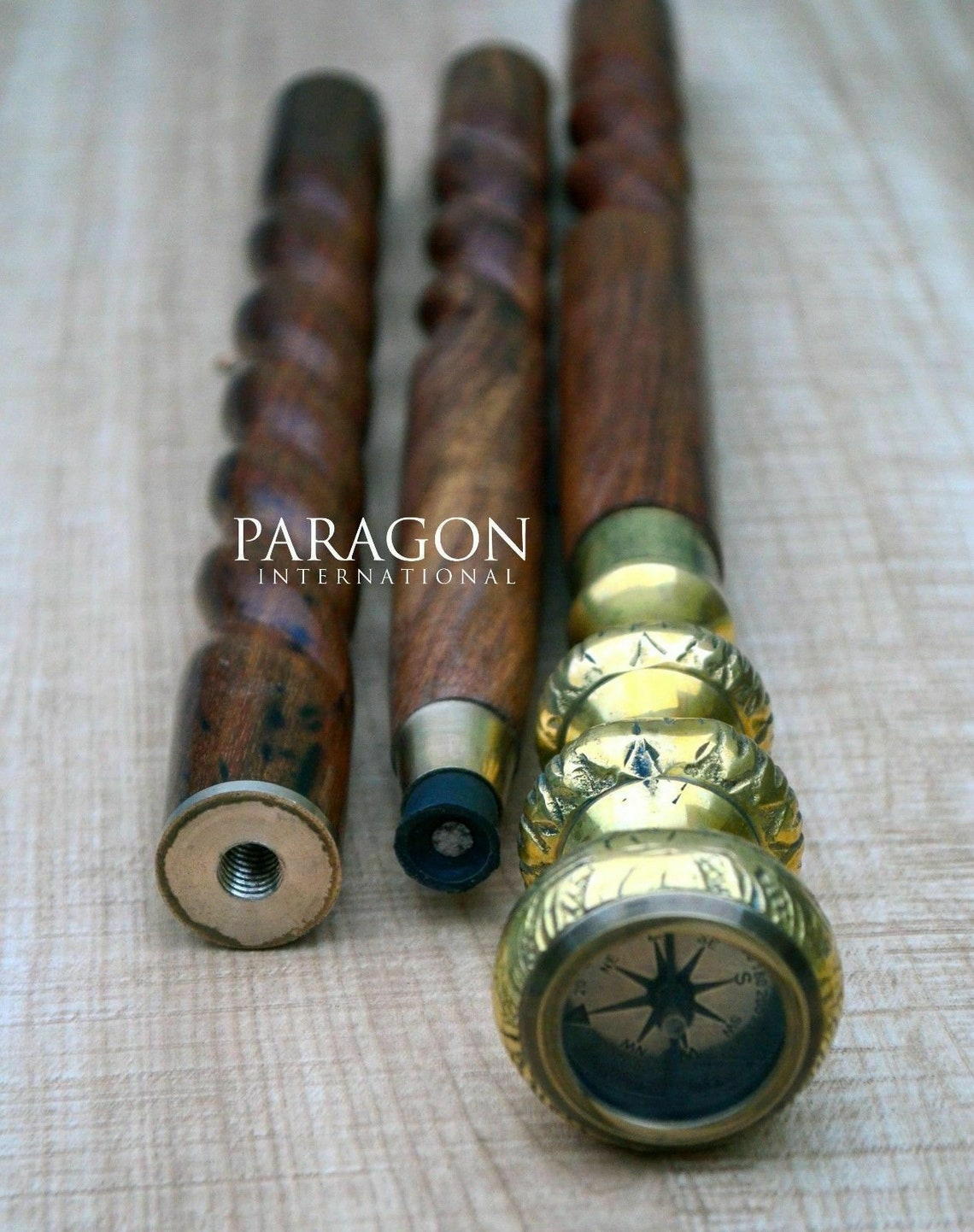 Antique Spiral Wooden Stick With Compass Walking Cane Brass - Etsy