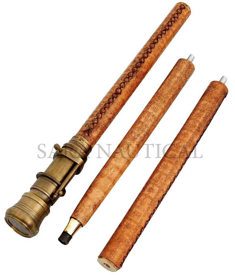 Nautical Brass Antique Cane Telescope & Compass Walking Stick Nautical ...