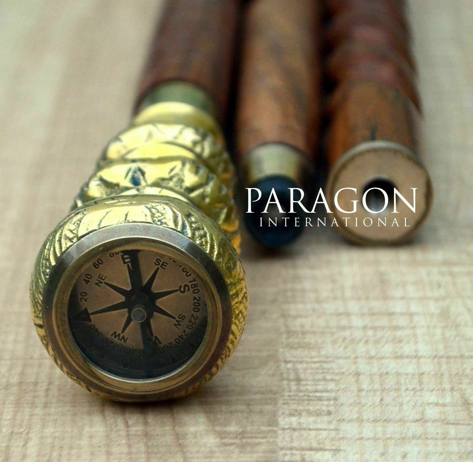 Antique Spiral Wooden Stick With Compass Walking Cane Brass - Etsy