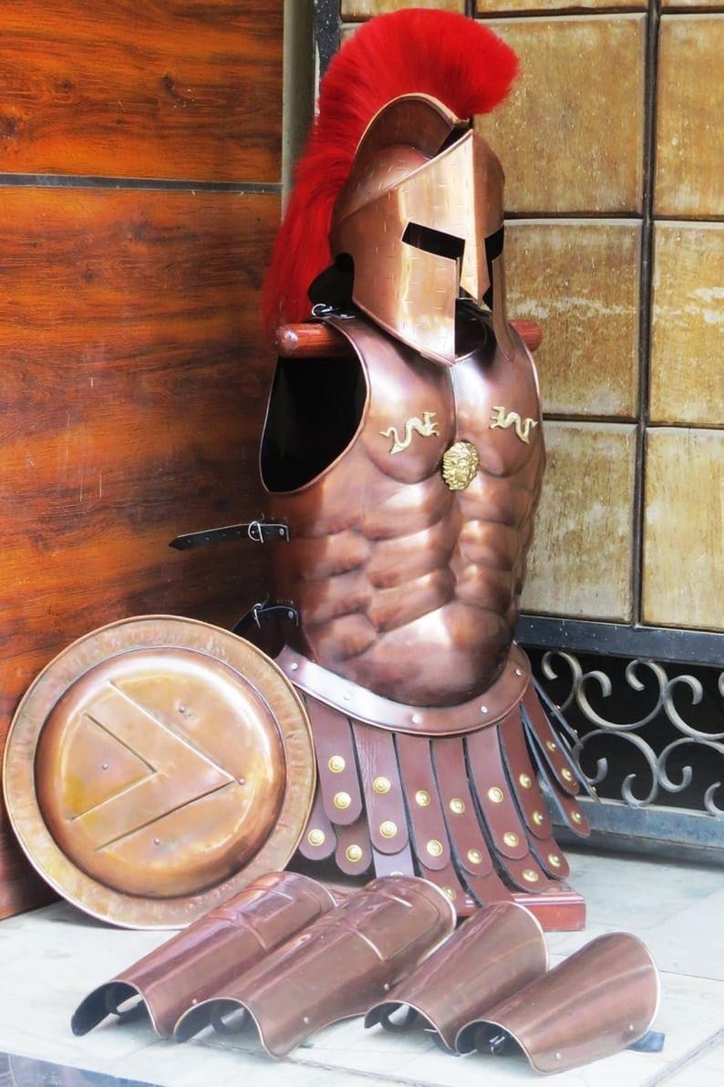 Medieval 300 Spartan Helmet With Copper Muscle Armor Set Leg & Arm ...