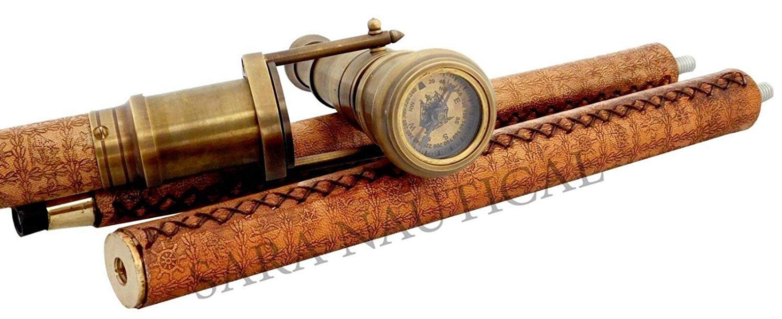 Nautical Brass Antique Cane Telescope & Compass Walking Stick Nautical ...