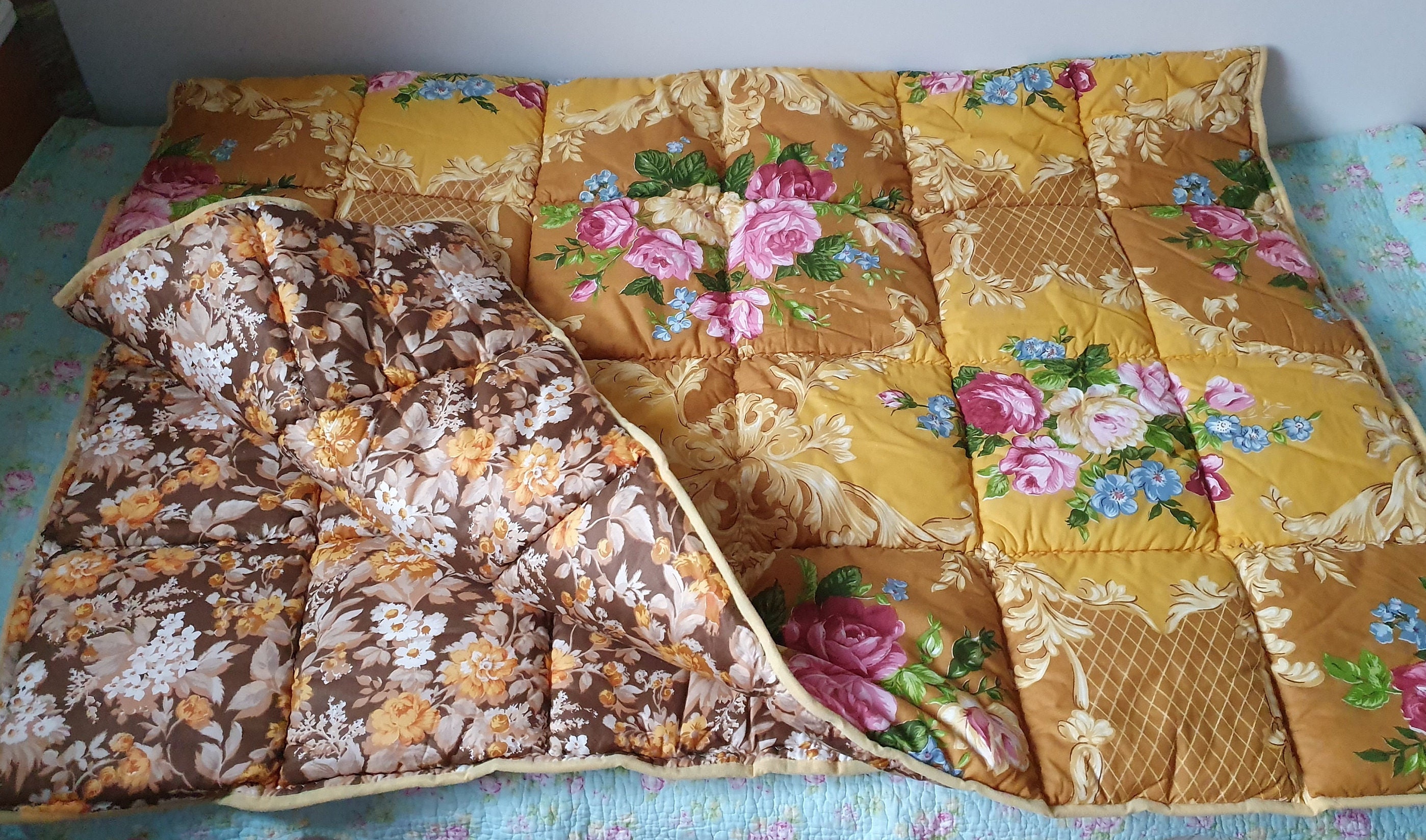 Vintage 60s/70s Wool Quilt Certificate Cotton Rose Quilt - Etsy