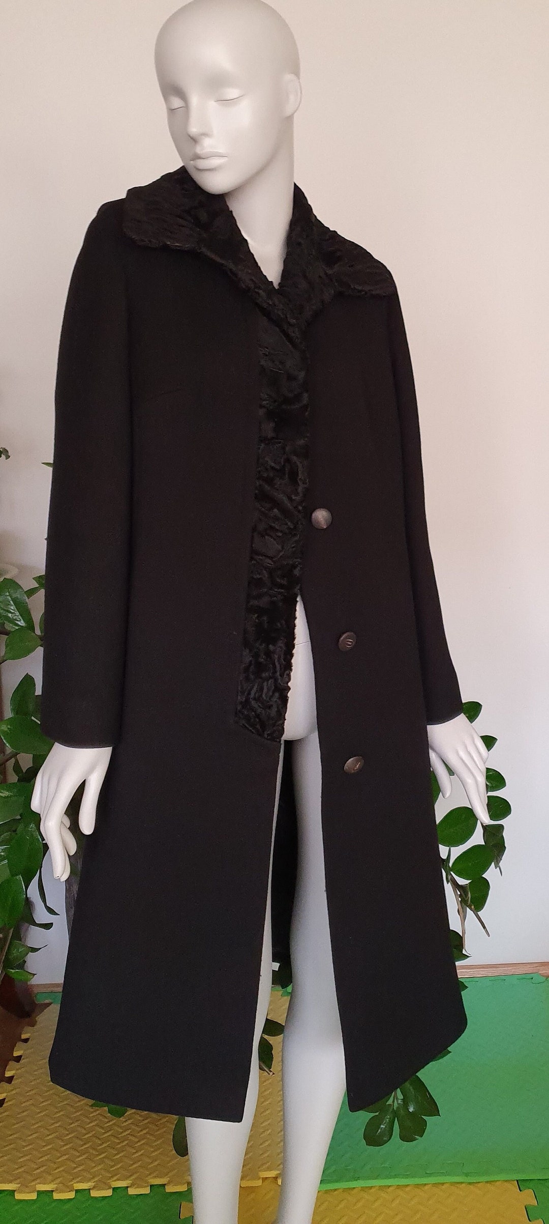 Vintage Rarity 1950s Woolen Coat With Fur Collar Karakul - Etsy