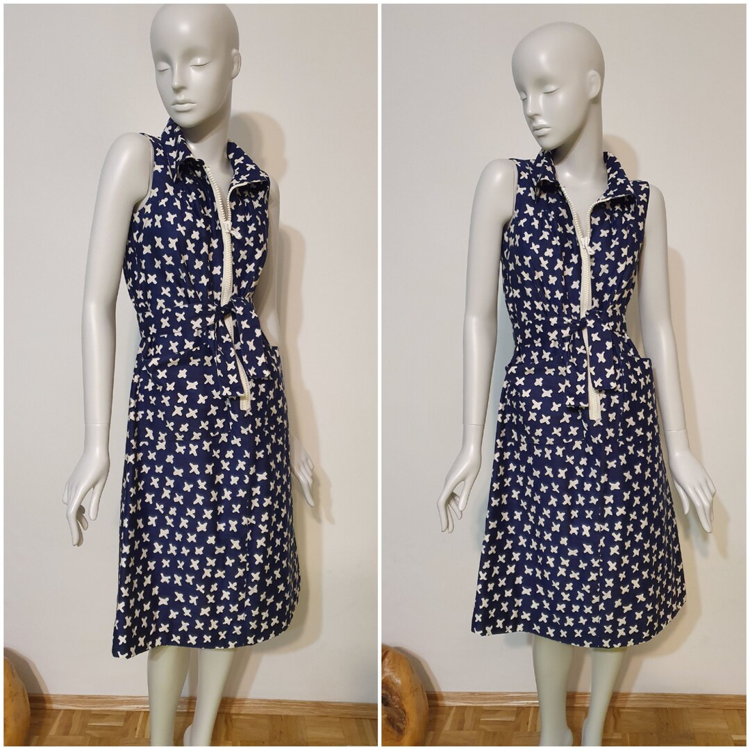 Rare, Vintage 1970, COURREGES Paris, Navy Blue Dress With White ...