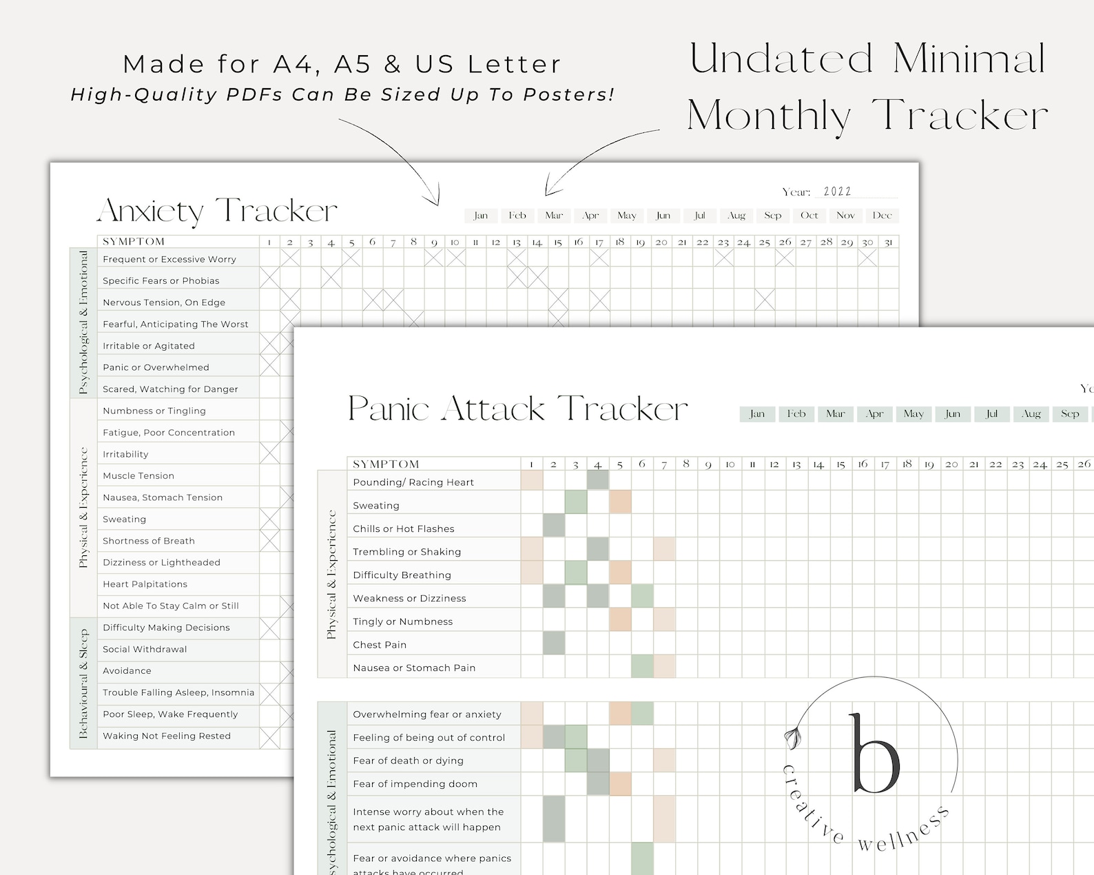 Printable Anxiety & Panic Attack Tracker, Log, Worksheet, Trigger List ...