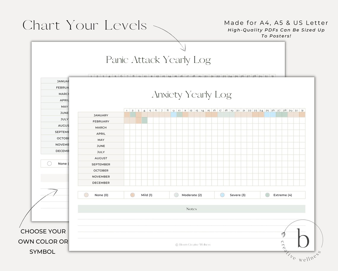 Printable Anxiety & Panic Attack Tracker, Log, Worksheet, Trigger List ...