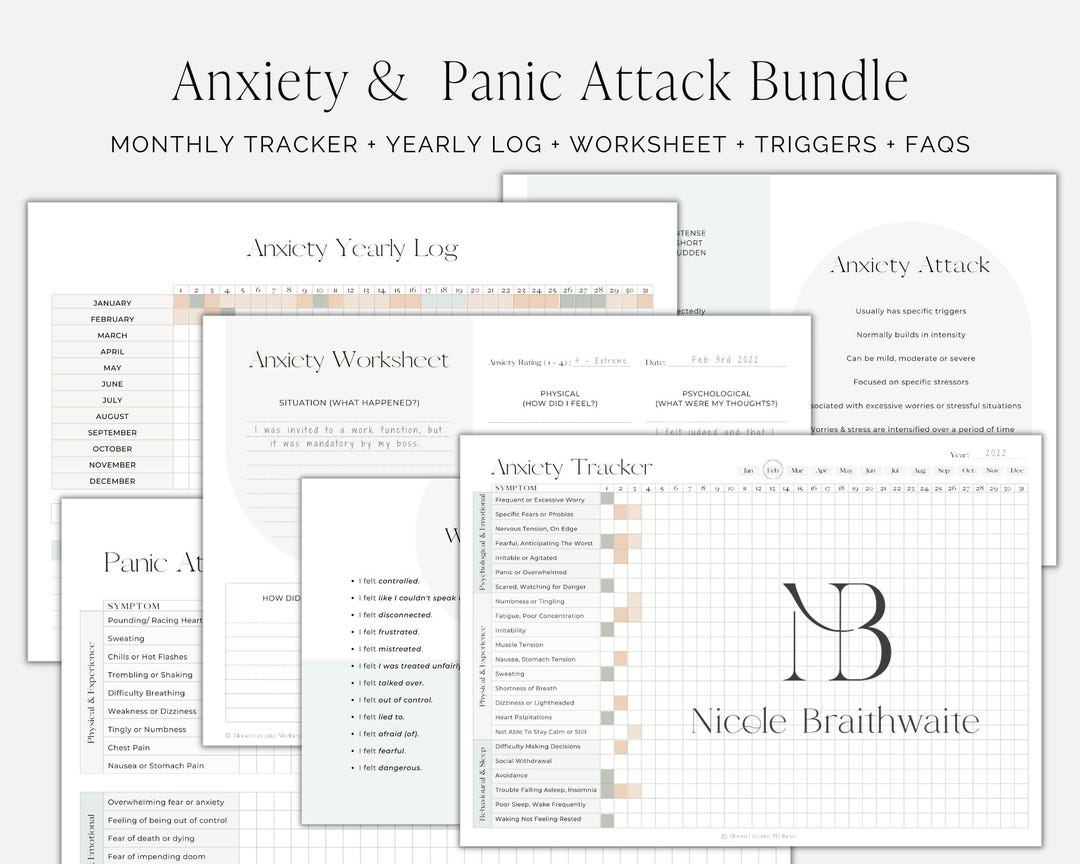 Printable Anxiety & Panic Attack Tracker, Log, Worksheet, Trigger List ...