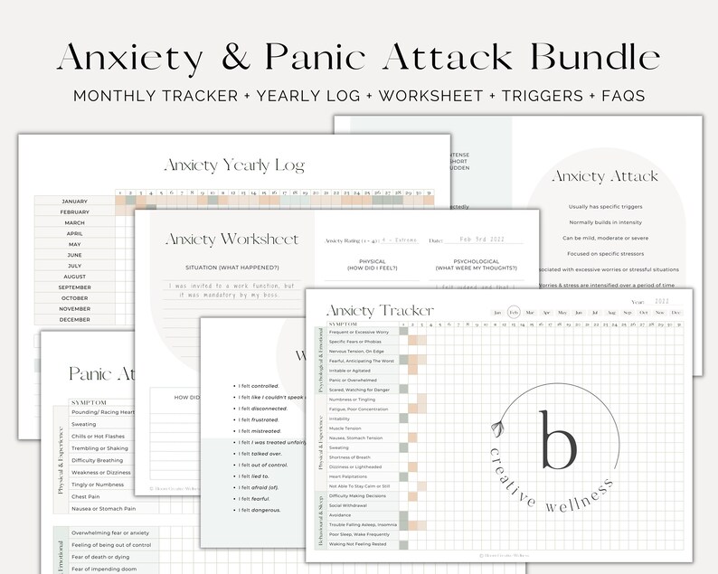 Printable Anxiety & Panic Attack Tracker, Log, Worksheet, Trigger List ...