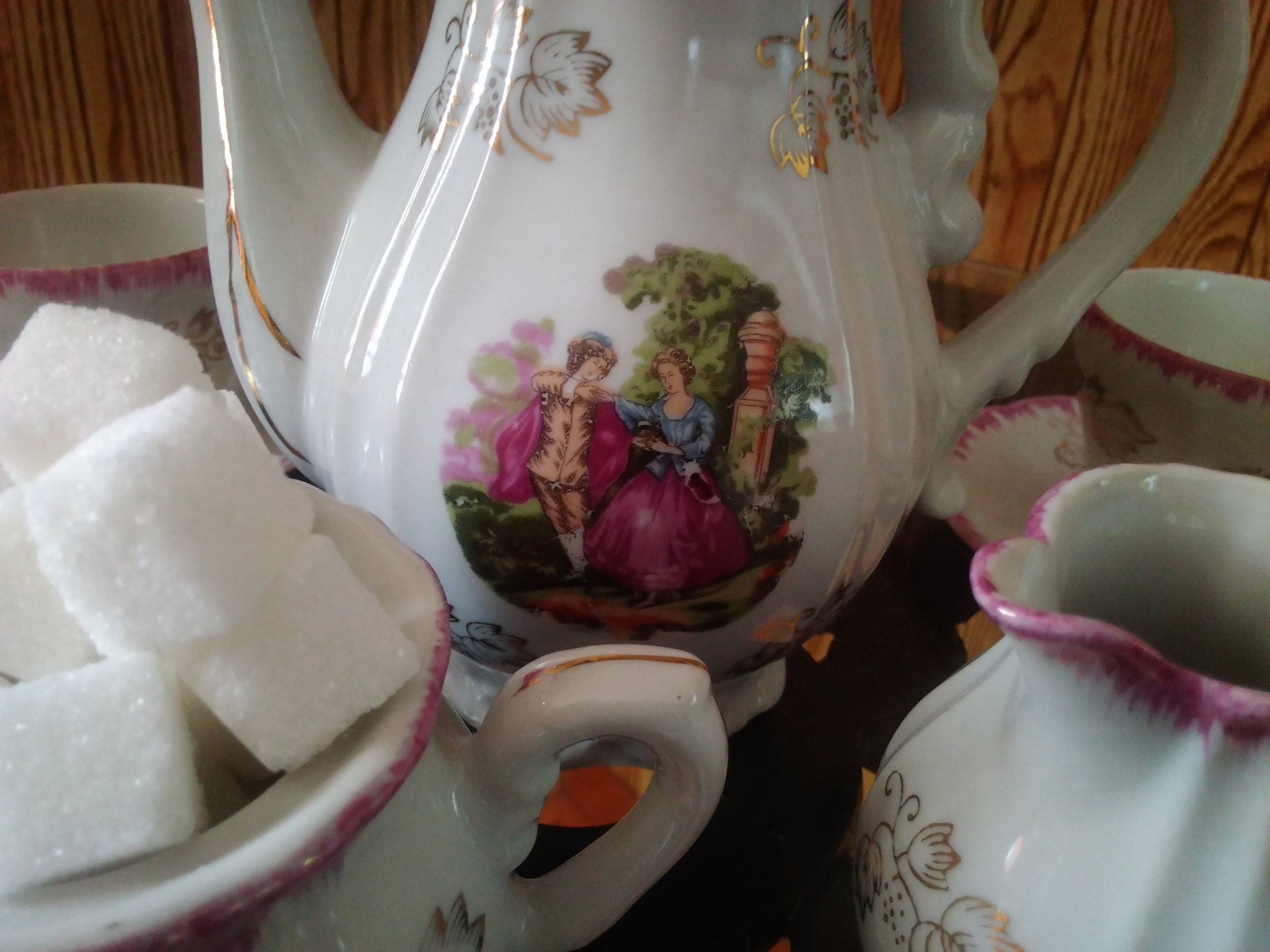 French Rococo Romance Tea Set. Full Service Set, Porcelain Gold and ...