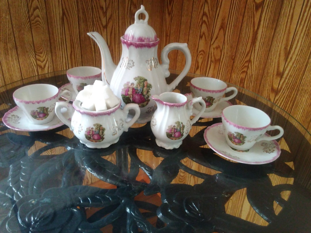 French Rococo Romance Tea Set. Full Service Set, Porcelain Gold and ...