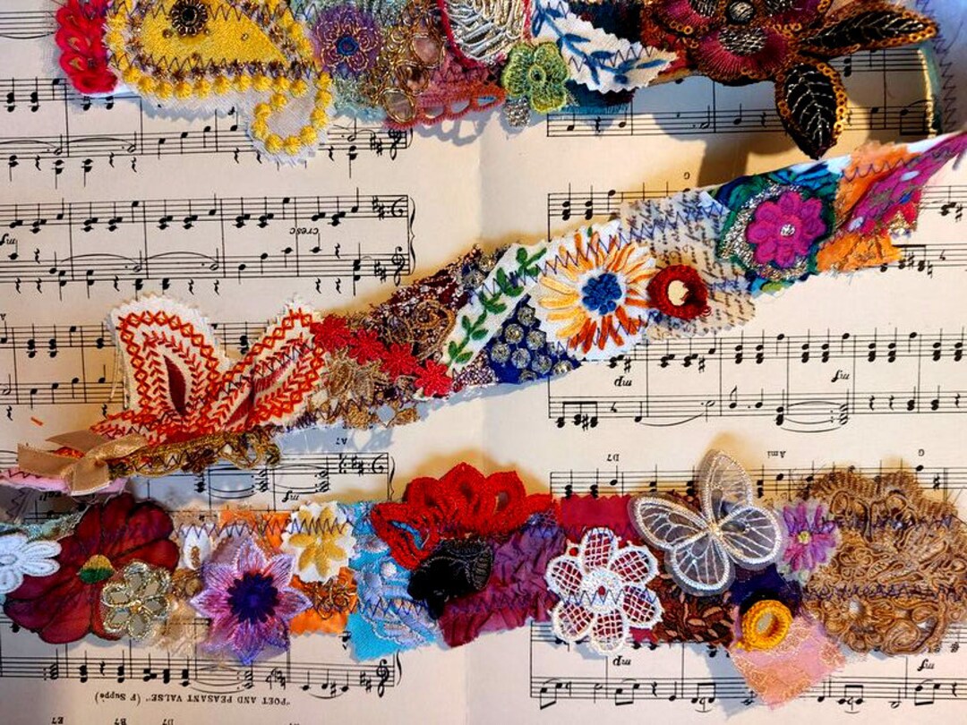 Stitched Fabric Snippet Roll / Ribbon. Boho Bohemian Junk Journal ...