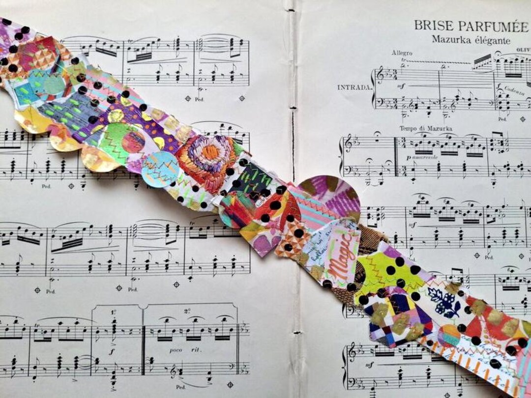 Artsy Scrap Paper Snippet Roll. Handmade Snippet Ribbon Strip. Stitched ...