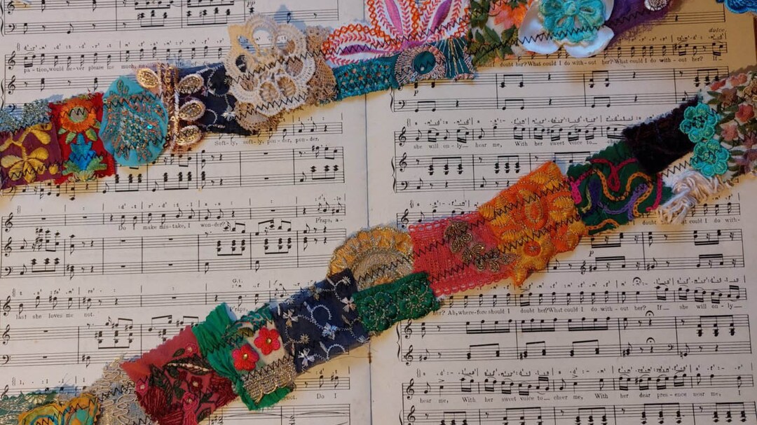 Stitched Fabric Snippet Roll / Ribbon. Boho Bohemian Junk - Etsy